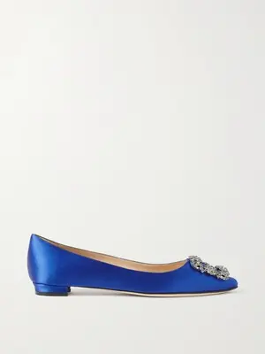 Manolo Blahnik Hangisi Crystal-embellished Satin Flats - Blue