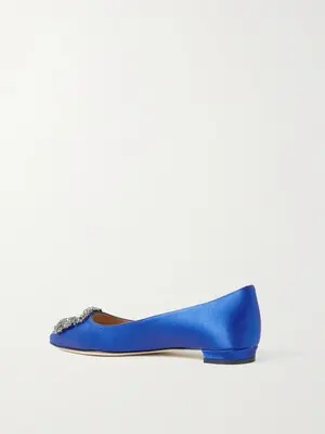 Manolo Blahnik Hangisi Crystal-embellished Satin Flats - Blue