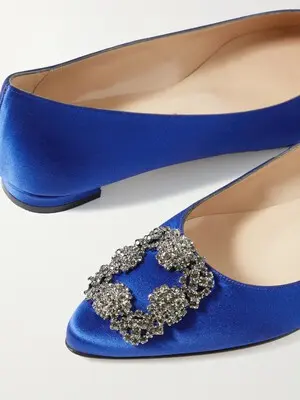 Manolo Blahnik Hangisi Crystal-embellished Satin Flats - Blue