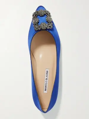 Manolo Blahnik Hangisi Crystal-embellished Satin Flats - Blue