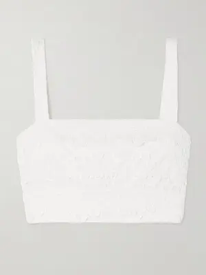 Carolina Herrera Cropped Broderie Anglaise Cotton Top - White