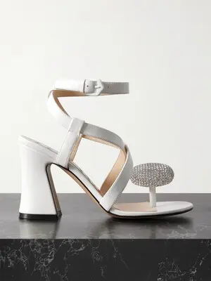 Loewe Paula's Ibiza Calle Pebble Crystal-embellished Leather Sandals - White