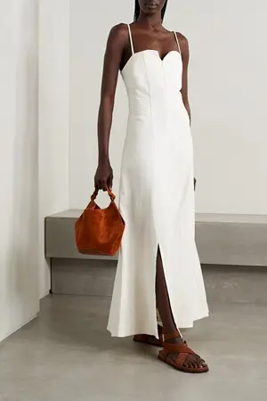 CAES Pintucked Grain De Poudre Maxi Dress