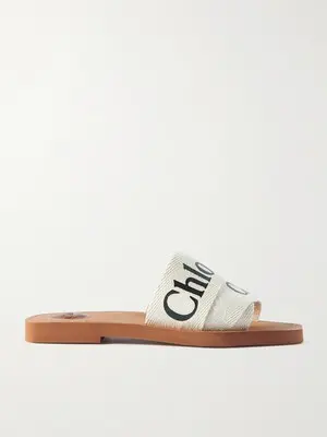 Chloé Woody Logo-print Canvas Slides - White