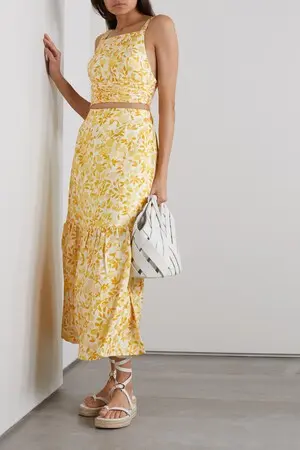 Peony Net Sustain Cropped Floral-print Linen Top