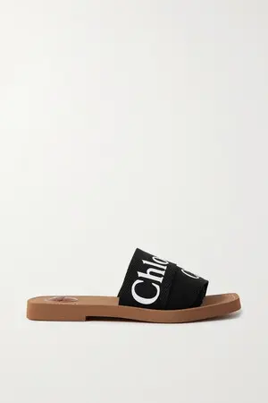 Chloé Woody Logo-print Canvas Slides - Black