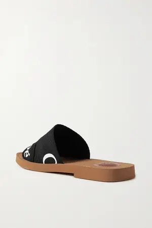 Chloé Woody Logo-print Canvas Slides - Black