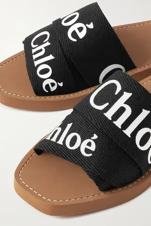 Chloé Woody Logo-print Canvas Slides - Black