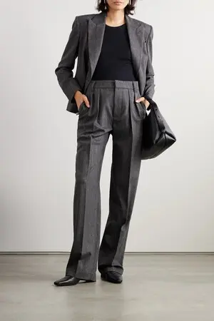 Brunello Cucinelli Striped Pleated Wool-blend Wide-leg Pants