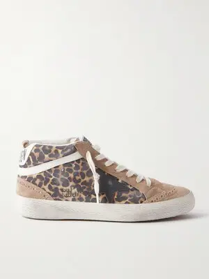 GOLDEN GOOSE Mid Star Leopard-print Calf Hair And Suede Sneakers