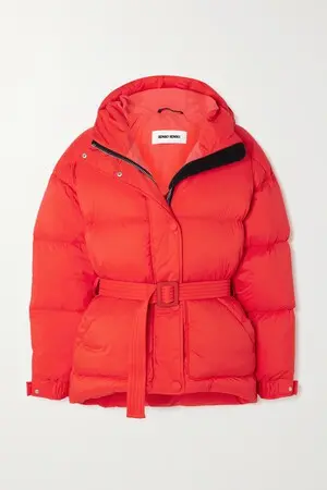 IENKI IENKI Michlin Hooded Belted Quilted Down Jacket - Red