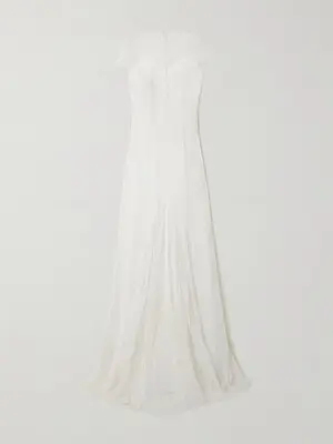 Costarellos Embroidered Chantilly Lace-trimmed Silk-chiffon Gown - Off-white