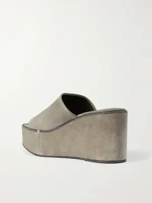 Brunello Cucinelli Bead-embellished Suede Wedge Mules