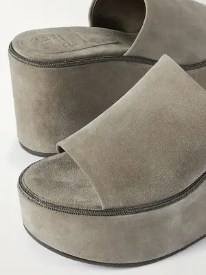 Brunello Cucinelli Bead-embellished Suede Wedge Mules