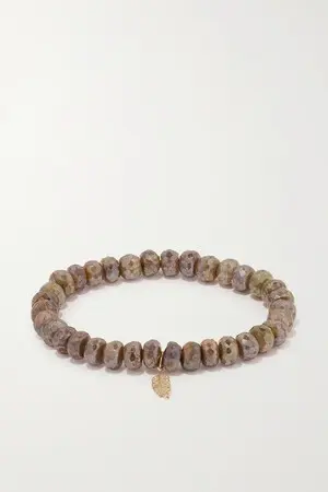 SYDNEY EVAN Tiny Feather Labradorite And Diamond Bracelet - Brown
