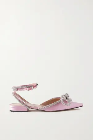 Mach & Mach Double Bow Crystal-embellished Point-toe Flats