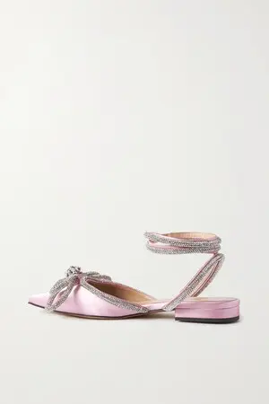 Mach & Mach Double Bow Crystal-embellished Point-toe Flats