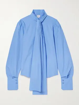 PATOU Pussy-bow Cotton-poplin Shirt - Blue