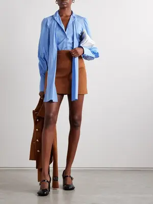 PATOU Pussy-bow Cotton-poplin Shirt - Blue