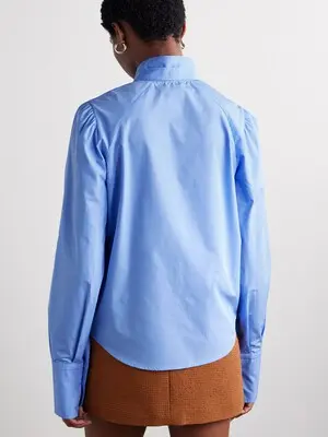 PATOU Pussy-bow Cotton-poplin Shirt - Blue