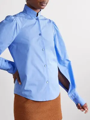 PATOU Pussy-bow Cotton-poplin Shirt - Blue