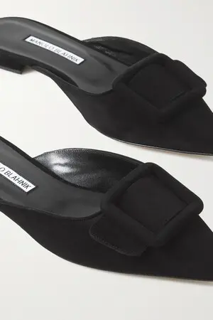 Manolo Blahnik Maysale Buckled Suede Flats - Black