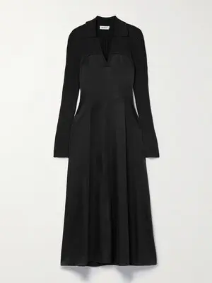 Simkhai Satin-crepe And Ribbed-knit Midi Dress - Black