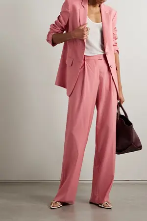 Another Tomorrow Pleated Wool Wide-leg Trousers