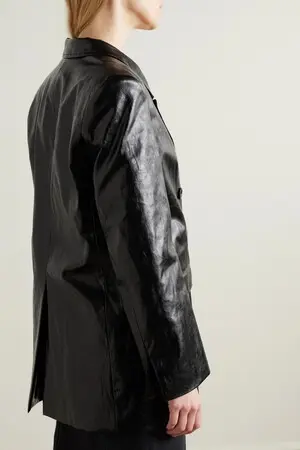 ESSE STUDIOS Milos Double-breasted Crinkled Faux Leather Blazer