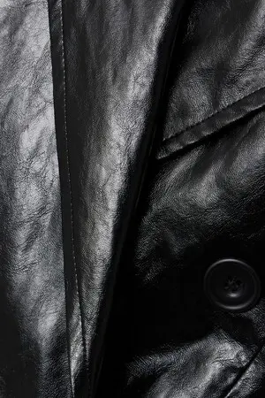 ESSE STUDIOS Milos Double-breasted Crinkled Faux Leather Blazer