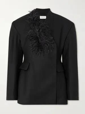 16Arlington Ram Feather-trimmed Wool-twill Blazer
