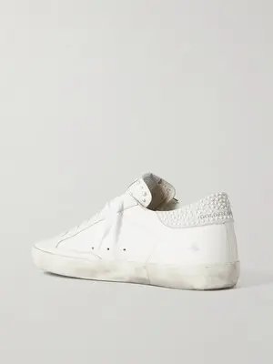 GOLDEN GOOSE Super-star Distressed Glittered Leather Sneakers - White