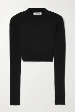 Monse Cropped Open-back Leather-trimmed Merino Wool-blend Top