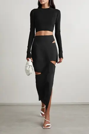 Monse Cropped Open-back Leather-trimmed Merino Wool-blend Top