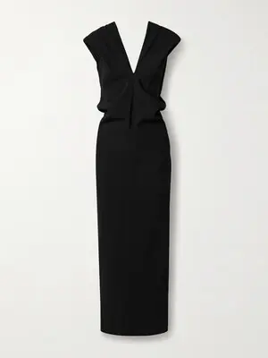 Khaite Ima Wool-blend Grain De Poudre Maxi Dress - Black