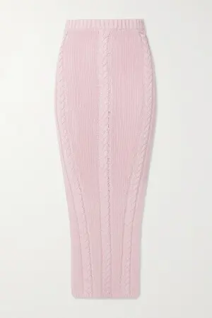 JOSLIN Aurora Cable-knit Linen-blend Midi Skirt