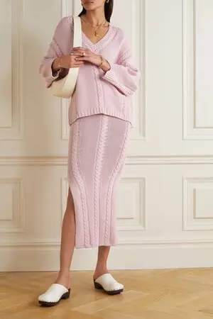 JOSLIN Aurora Cable-knit Linen-blend Midi Skirt