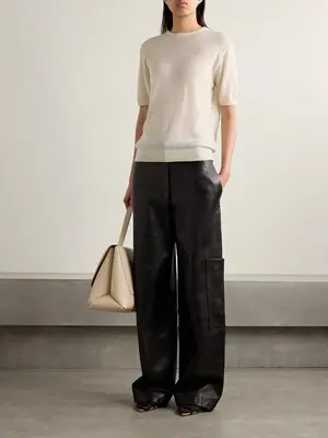 Khaite Caiton Leather Wide-leg Trousers