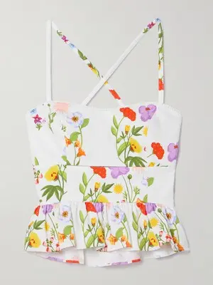 Borgo De Nor Callie Printed Cotton-blend Piqué Peplum Top - Multi