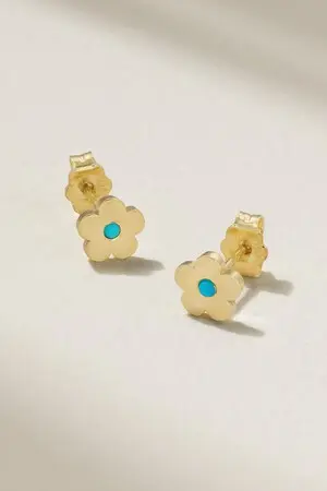 JENNIFER MEYER Mini Daisy 18-karat Turquoise Stud Earrings - Gold