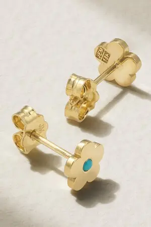 JENNIFER MEYER Mini Daisy 18-karat Turquoise Stud Earrings