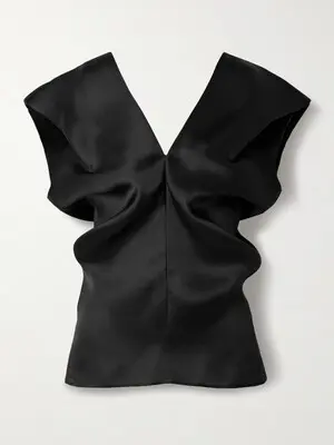 Khaite Ami Draped Silk-gazar Top - Black