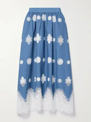 Borgo De Nor Rhea Chambray Midi Skirt - Blue