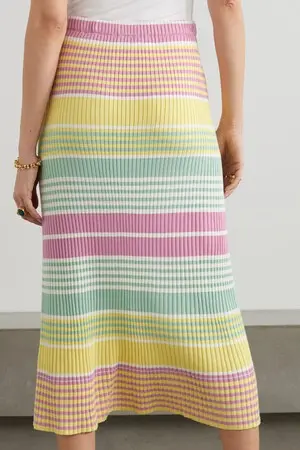 Rixo Kelly Striped Ribbed-knit Midi Skirt