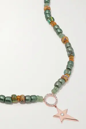 DIANE KORDAS 14-karat Rose Bead And Diamond Necklace - Gold