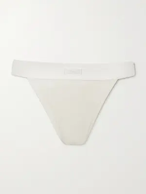 SKIMS Cotton Collection Ribbed Cotton-blend Jersey Thong - White