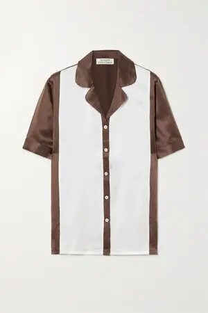 MAISON ESSENTIELE Two-tone Silk-charmeuse Pajama Shirt - Brown