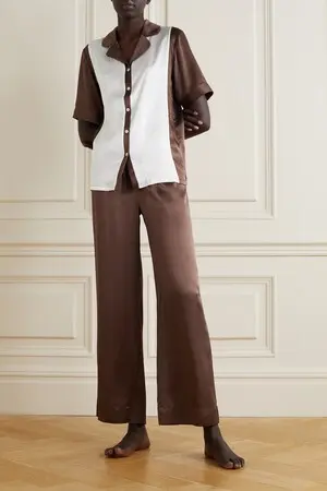 MAISON ESSENTIELE Two-tone Silk-charmeuse Pajama Shirt