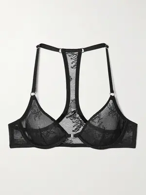 FLEUR DU MAL Bouquet Silk-blend Satin-trimmed Lace Underwired Soft-cup Bra - Black