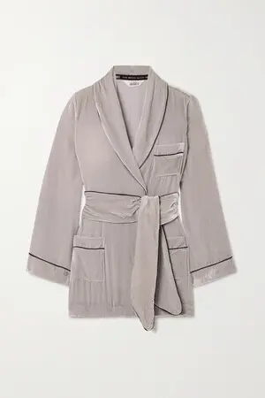 SLEEPING WITH JACQUES Net Sustain Bon Vivant Belted Velvet Robe - Gray